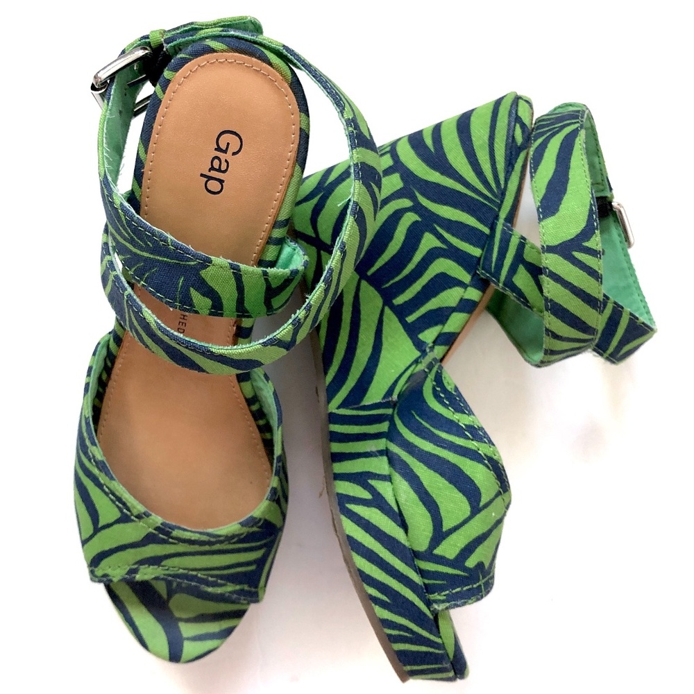 Gap Green Blue Floral Wedge Sandal Heels - Gem